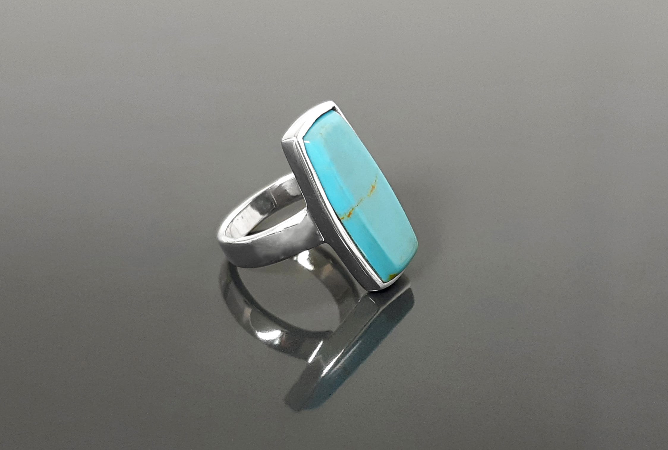 Blue Turquoise Ring, Sterling Silver set with a Rectangle Turquoise ...