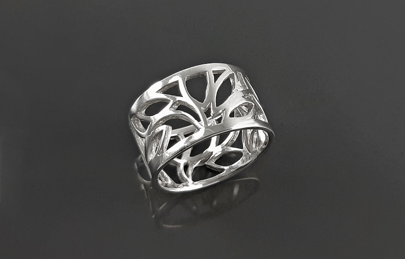 Sterling Silver Tree of Life Filigree Ring, Engraved Leaf Band Jewelry ...