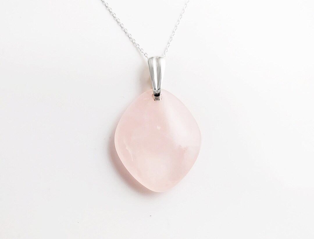 Genuine Oval Quartz PENDANT, Sterling Silver and Natural Rose Quartz ...