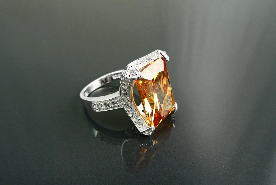 Orange Ring, Sterling Silver, Large Statement Stone Ring, Bold Bling ...