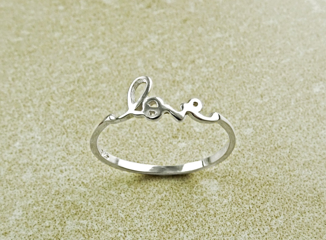 Love Ring, Sterling Ring, Dainty Engraved Writing Script Love Ring ...