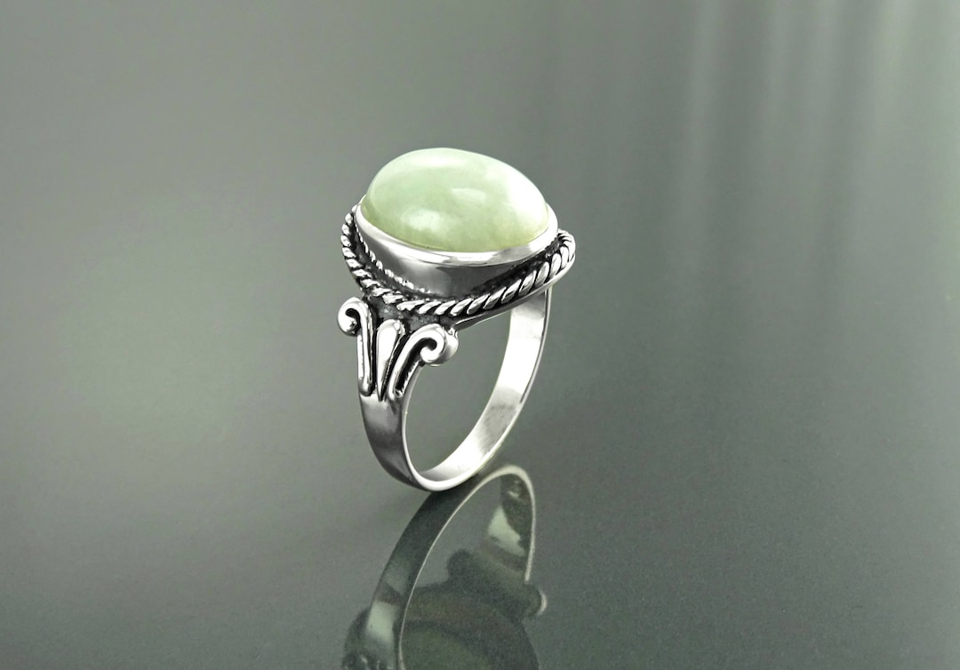 NATURAL Jade Ring, Sterling Silver, GENUINE JADE Gemstone Jewelry ...