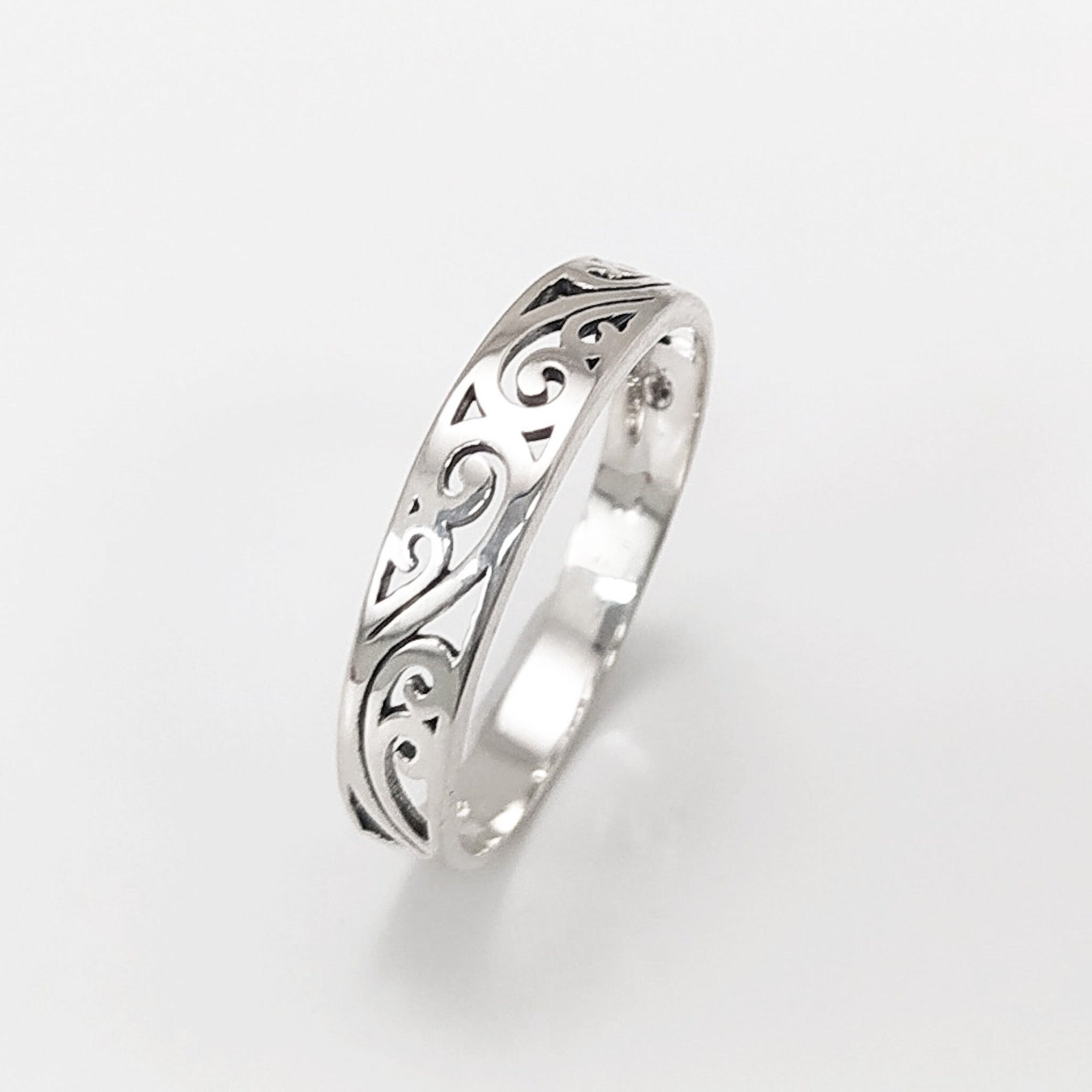 Filigree Band Ring, Sterling Silver, Art Nouveau Ring, Openwork Lace ...