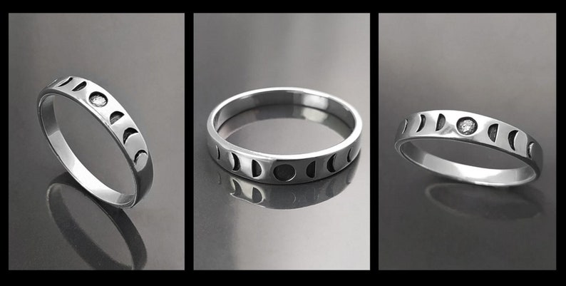 Phases of Moon Ring Sterling Silver Astronomical Lunar | Etsy