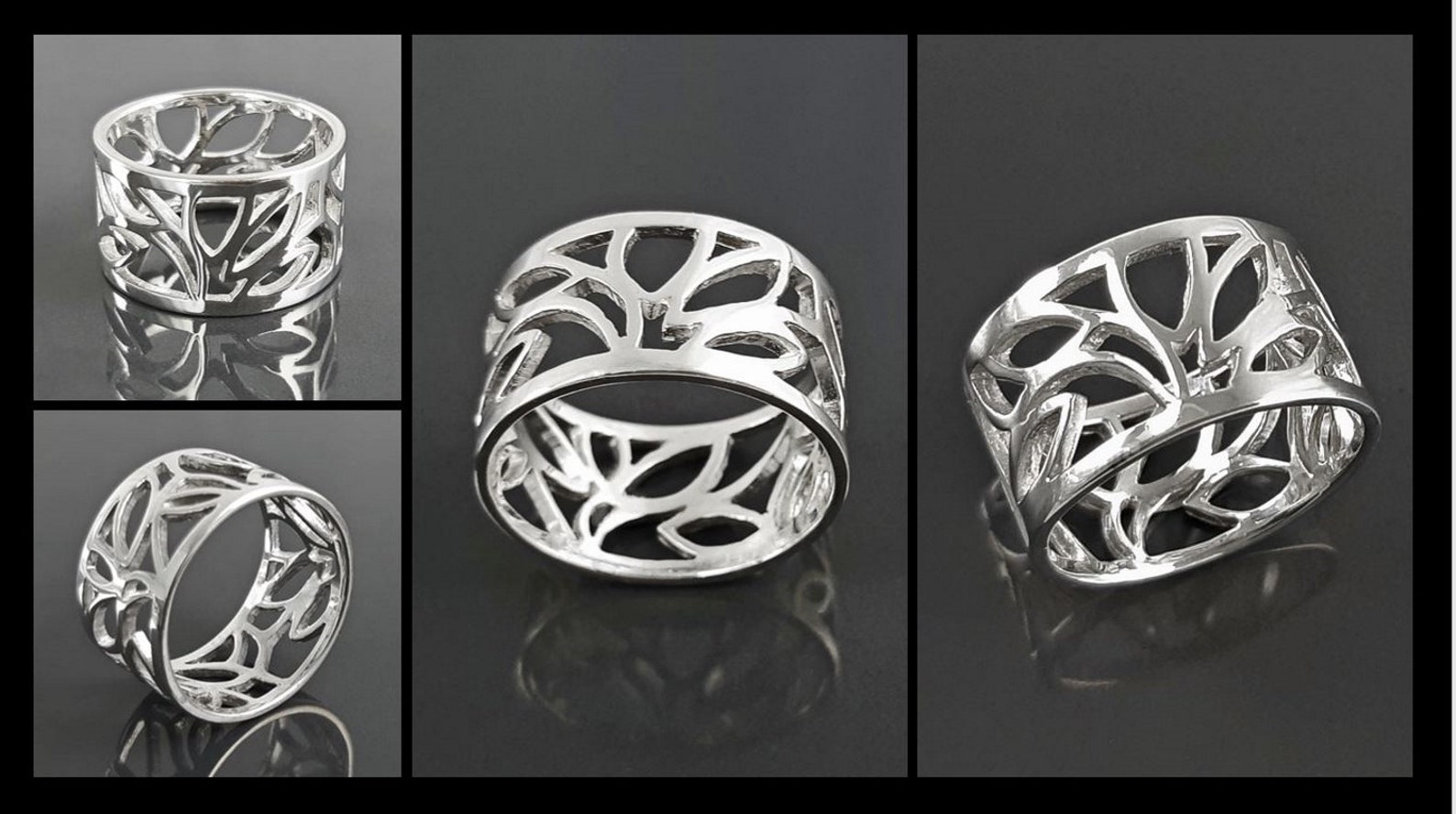 Sterling Silver Tree of Life Filigree Ring, Engraved Leaf Band Jewelry ...