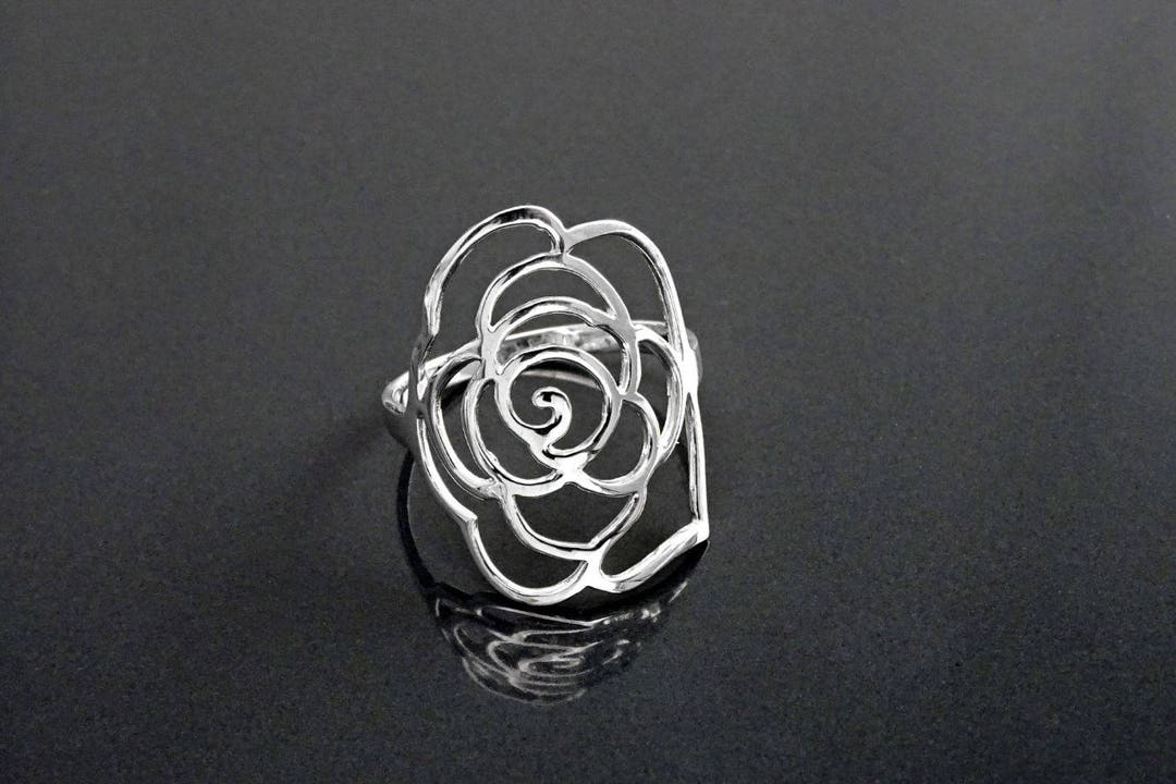 Rose Filigree Ring, Open Work Ring, Floral Ring, Sterling Silver 925 ...