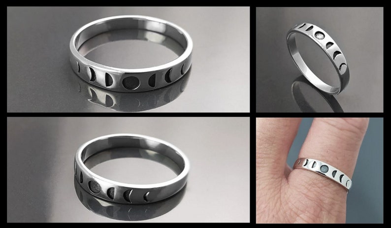Phases of Moon Ring Sterling Silver Astronomical Lunar | Etsy