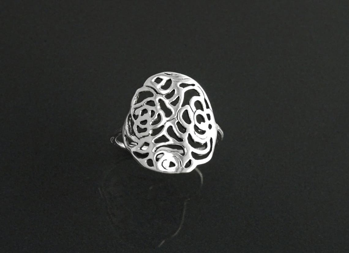 Rose Filigree Ring Sterling Silver Rose Blossom Ring | Etsy