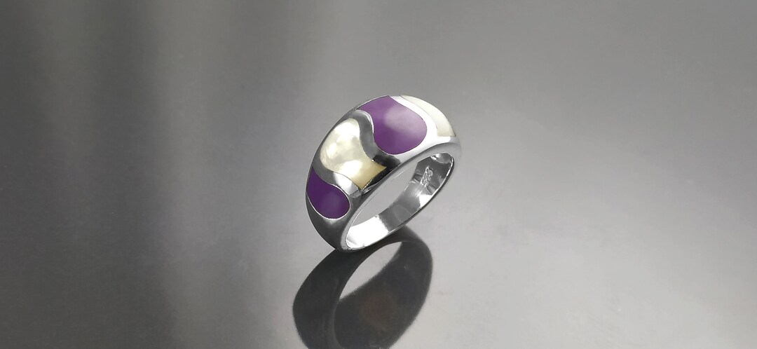 Unique Mother of Pearl and Purple Stone Ring by KRAMIKE • Statement ...