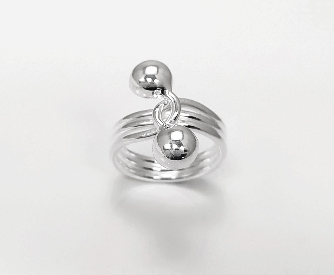 Ball Ring, Sterling Silver, Bypass Half Ring, Cross Balls Crossing ...