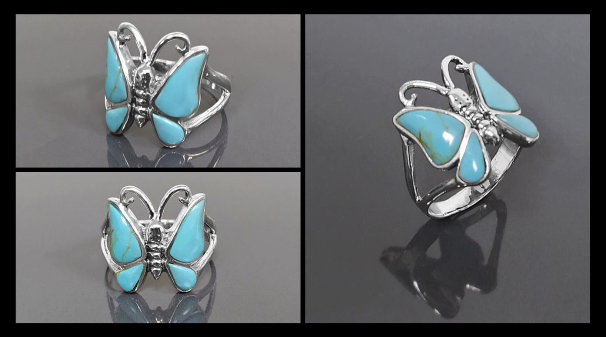 Butterfly Turquoise Ring, Sterling Silver, Butterflies Jewelry, Blue ...
