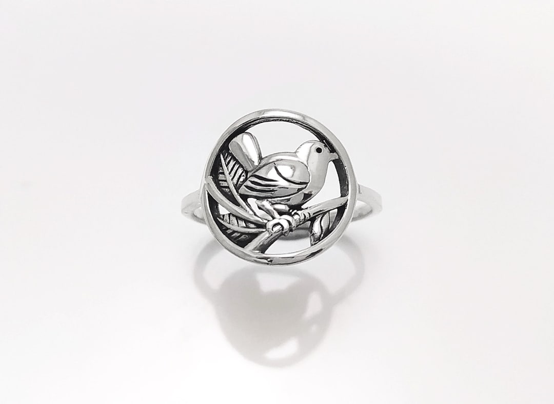 Nightingale Ring, Sterling Silver, Landed Sparrow Chickadee Flying ...