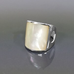 White Square MOP Ring, Sterling Silver, Cuff Ring, Large Armor Ring ...