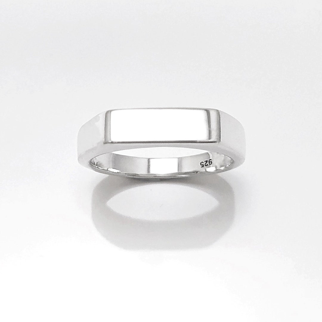 Signet Band Ring, Sterling Silver, Unisex Rectangle Signet Ring, Narrow ...