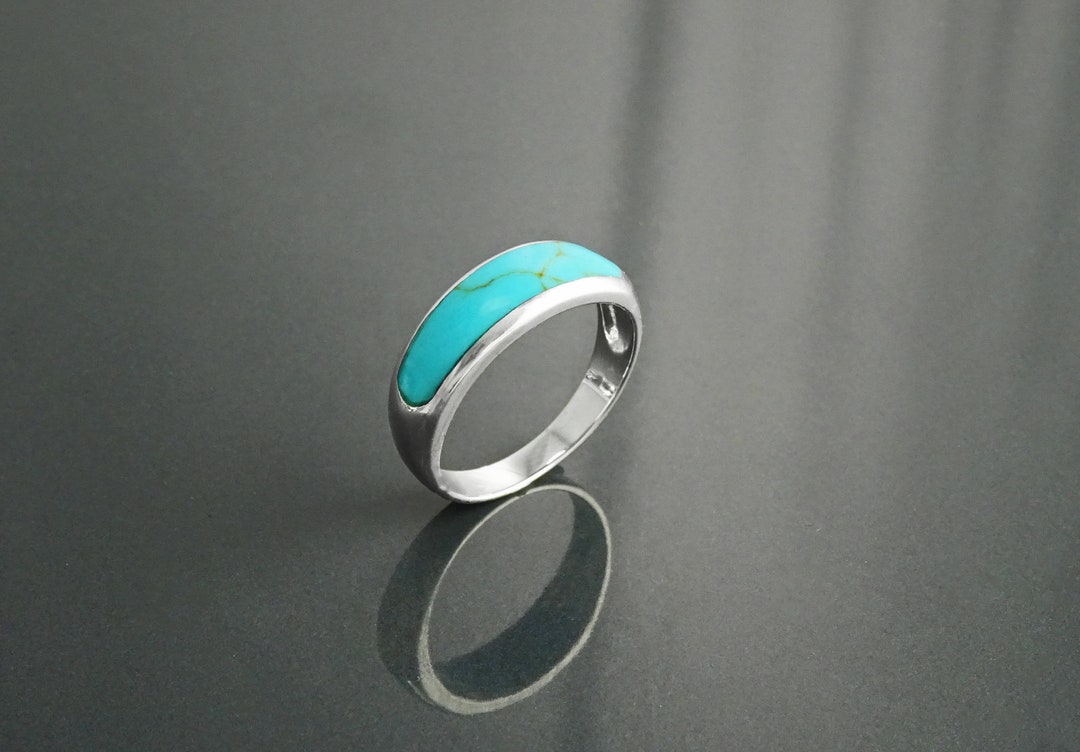 Turquoise Band Ring, Sterling Silver, Modern Blue Turquoise Jewelry ...