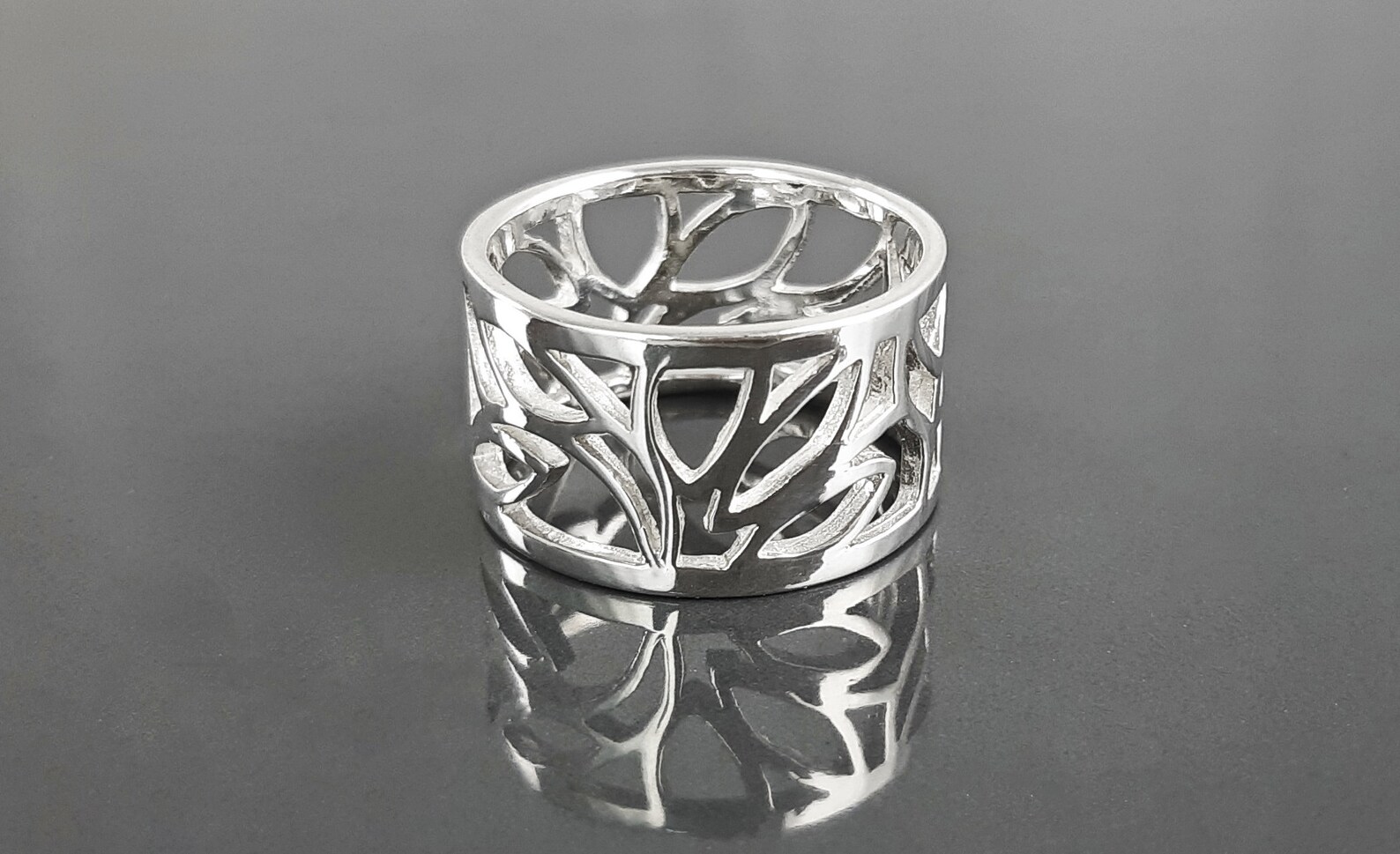 Sterling Silver Tree of Life Filigree Ring, Engraved Leaf Band Jewelry ...