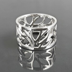 Sterling Silver Tree of Life Filigree Ring, Engraved Leaf Band Jewelry ...