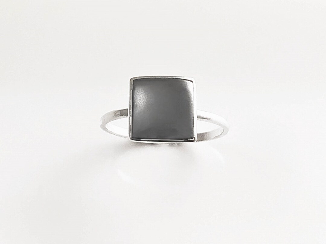 Hématite Argent Bague, Pierre Hématite Carrée, Bague Argent 925 sertie ...