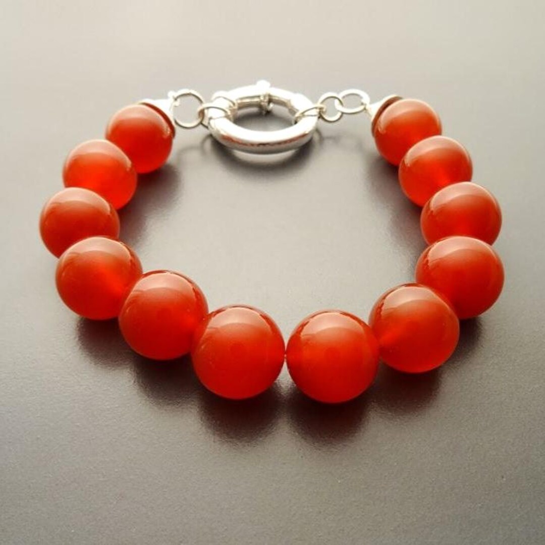 Red Stone Bracelet, Sterling Silver Clasp, Red Agate Stones, Beaded ...