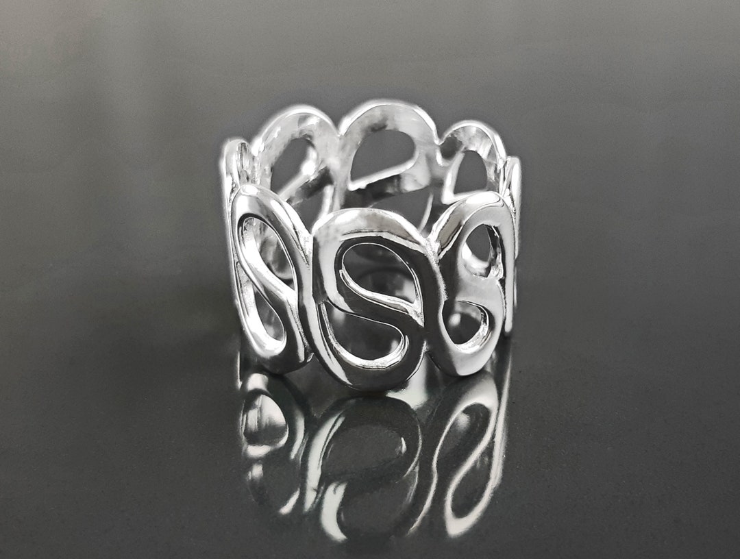 Meander Cuff Ring Sterling Silver Large Wave Ring Armor - Etsy