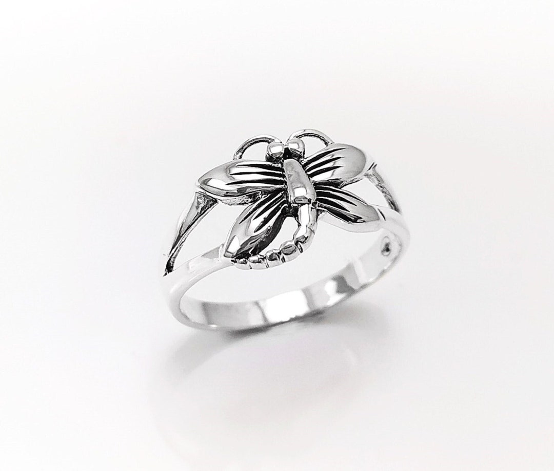 Dragonfly Ring, Sterling Silver, Boho Ring, Damselfly Ring, Flying ...