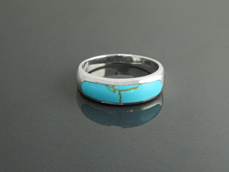 Turquoise Band Ring Sterling Silver Modern Blue Turquoise - Etsy