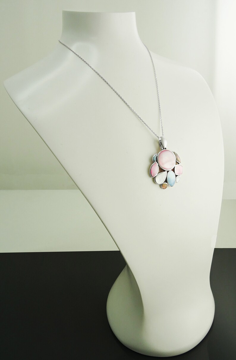 Oval Shell Necklace Sterling Silver Multicolored Geometric - Etsy