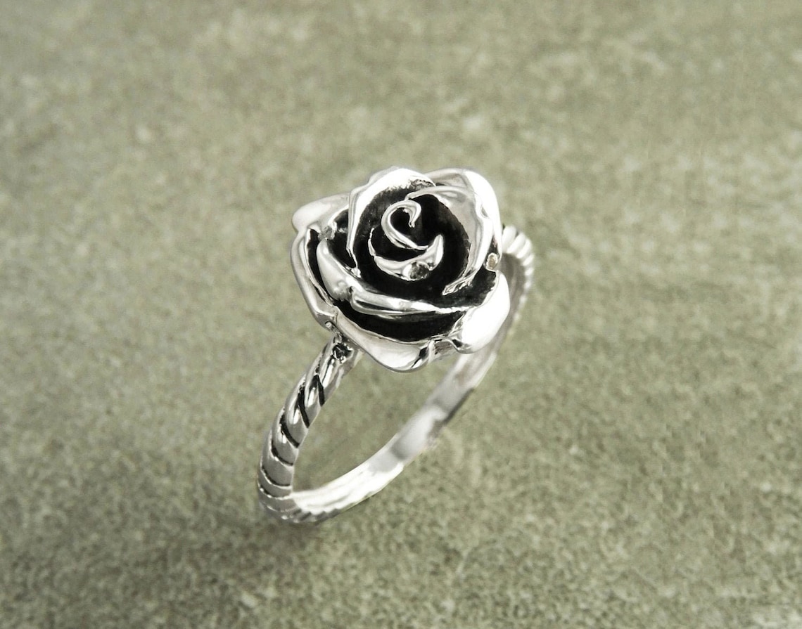 Rose Blossom Ring Sterling Silver Romantic Rose Flower - Etsy
