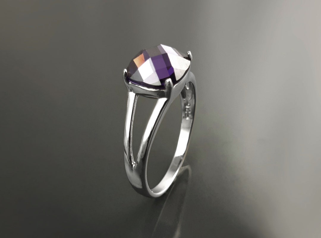 Purple Stone Ring Sterling Silver Purple Color Stone CZ - Etsy