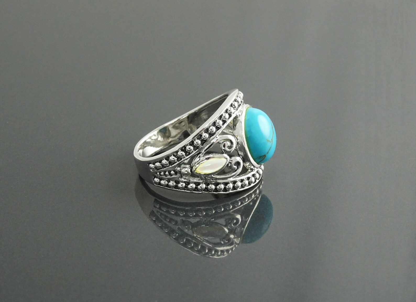 Blue Turquoise Ring Sterling Silver Turquoise & Mother of | Etsy