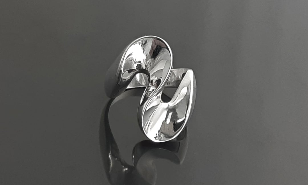 Large Wave Ring, Sterling Silver Ring Wide Curved Zigzag Design, Modern ...