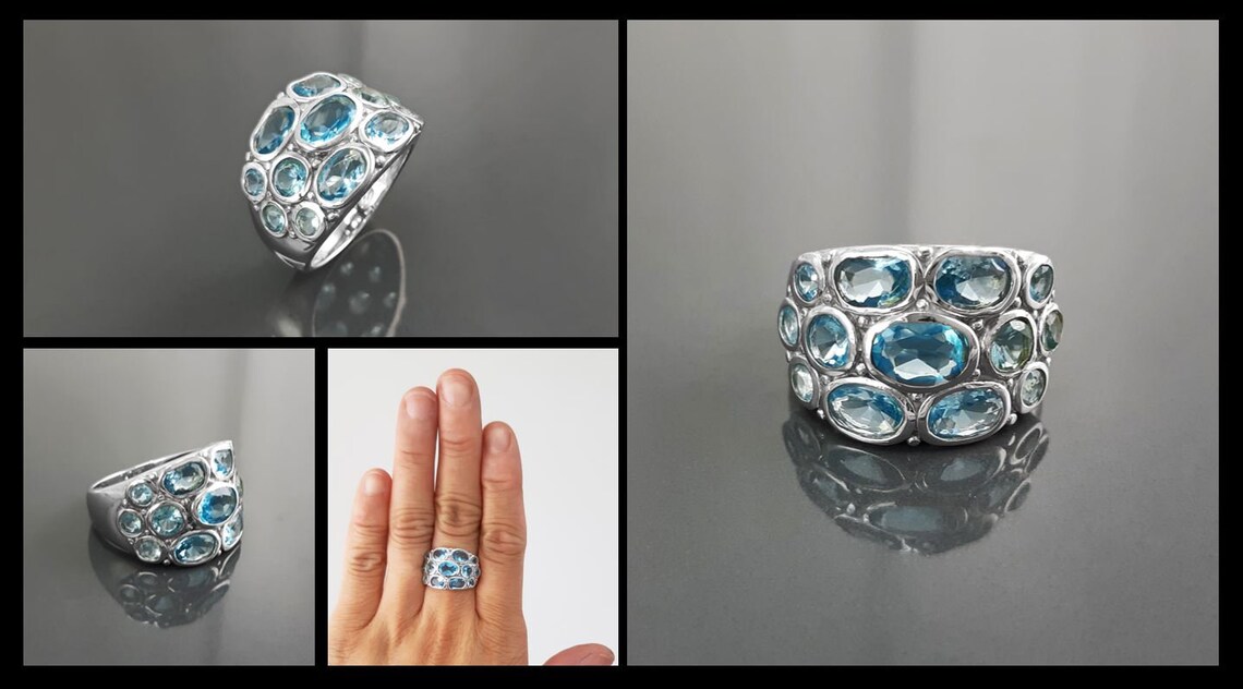 Topaz Blue Color Ring Sterling Silver Ring Intricate Boho | Etsy