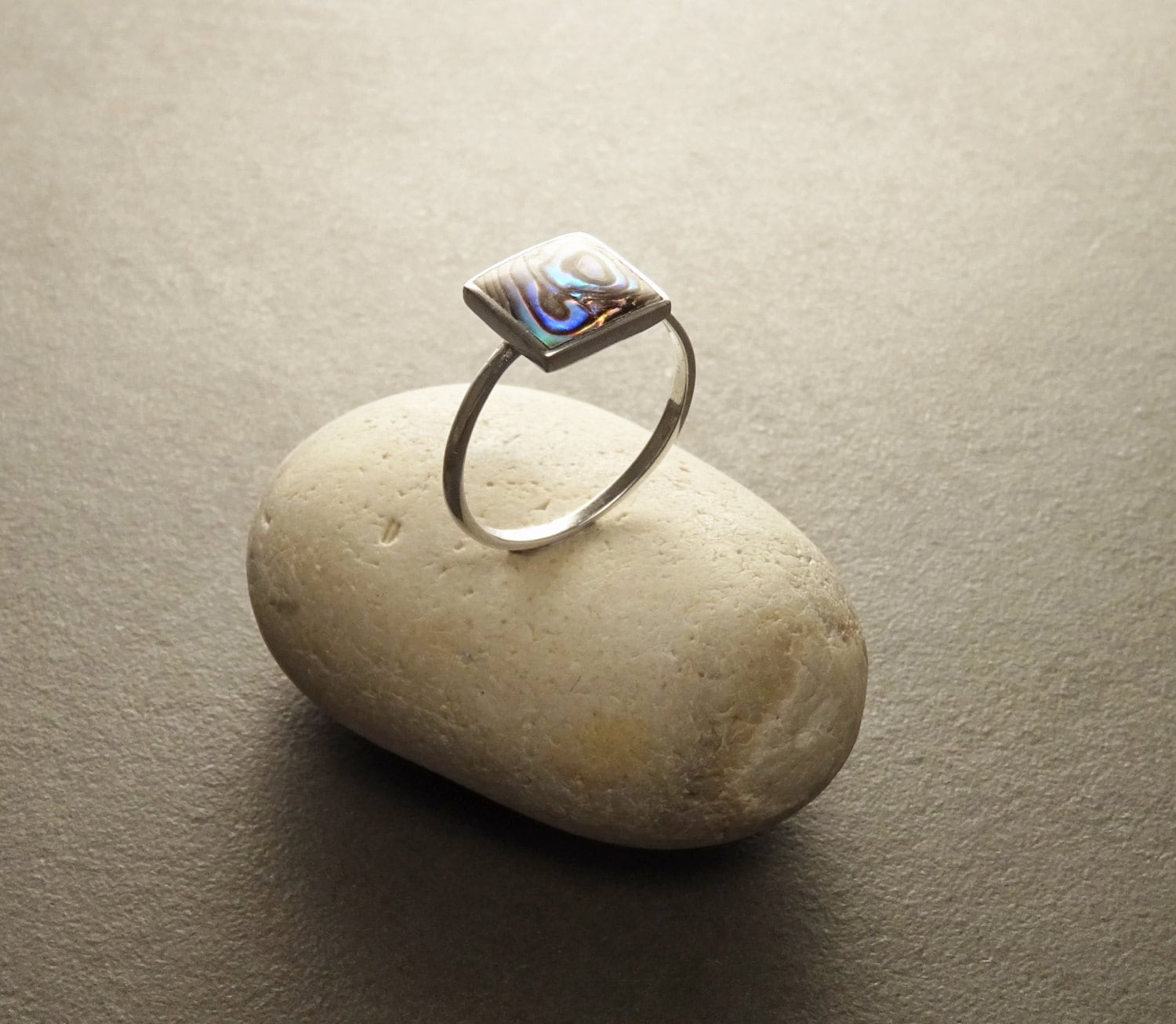 Small Paua shell ring, sterling silver set with genuine in a modern ...