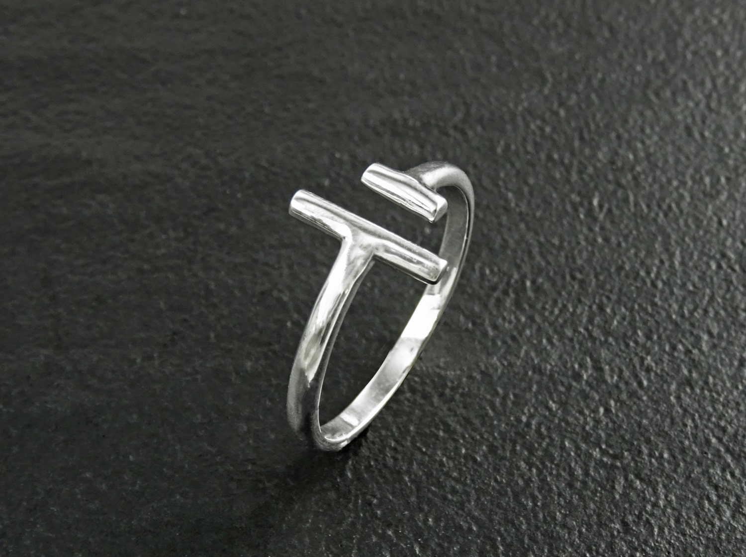 Open Bar Ring, Sterling Silver 925, Double Bar Ring, Dainty T Bar Ring ...
