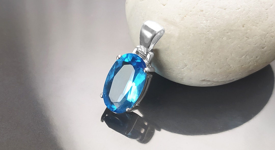 Pendentif pierre bleu, argent 925, bijou classique en pierre ovale de ...