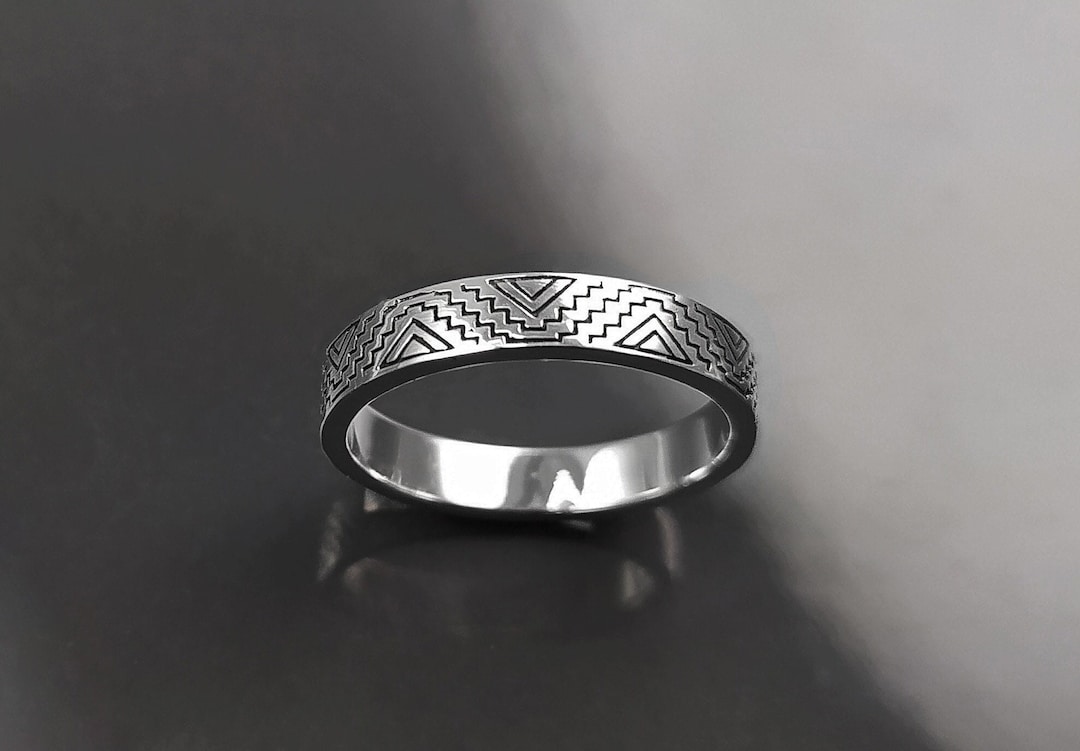 Mayan Band Ring, Sterling Silver, Mesoamerican Geometric Aztec Ancient ...