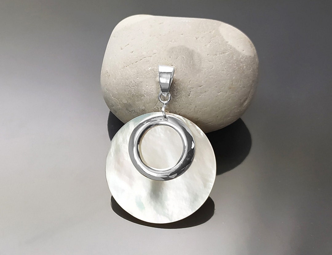 Pendentif Nacre Blanche Rond, Pleine Lune Argent, 925 Bijoux Femme ...