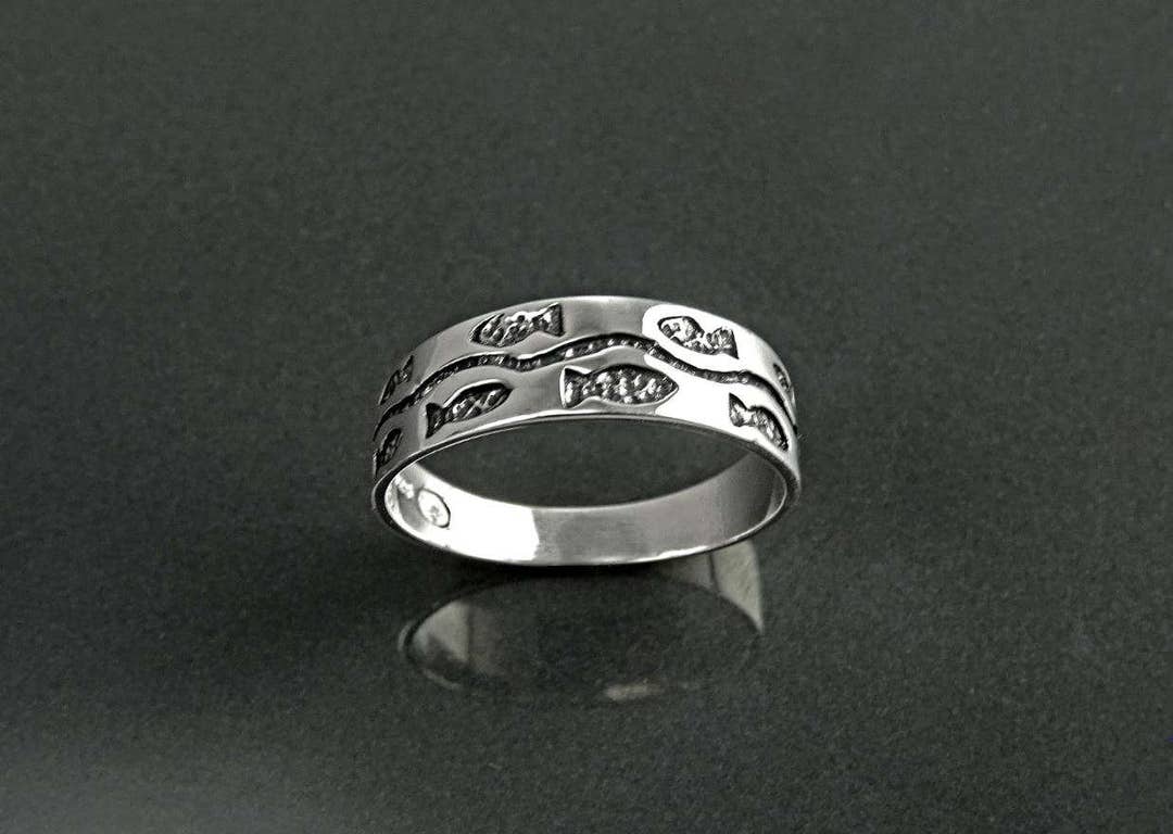 Fish Band Ring, Sterling Silver, Beach Ring, Sea Life Ocean World ...