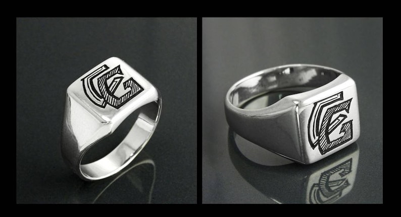 Initials Signet Ring Sterling Silver Personalized Fonts - Etsy