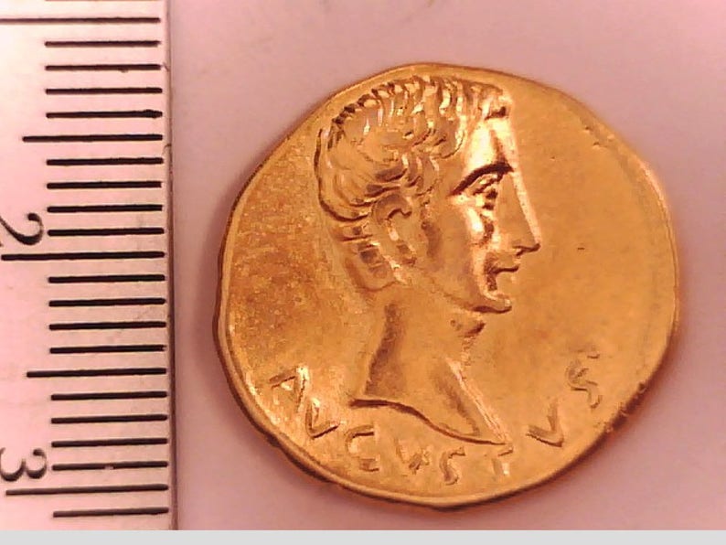 24K Gold Plate Italy Roman Empire Imperial Emperor Augustus Rome Aureus ...