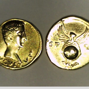 24K Gold Plate Italy Roman Empire Imperial Emperor Augustus Rome Aureus ...