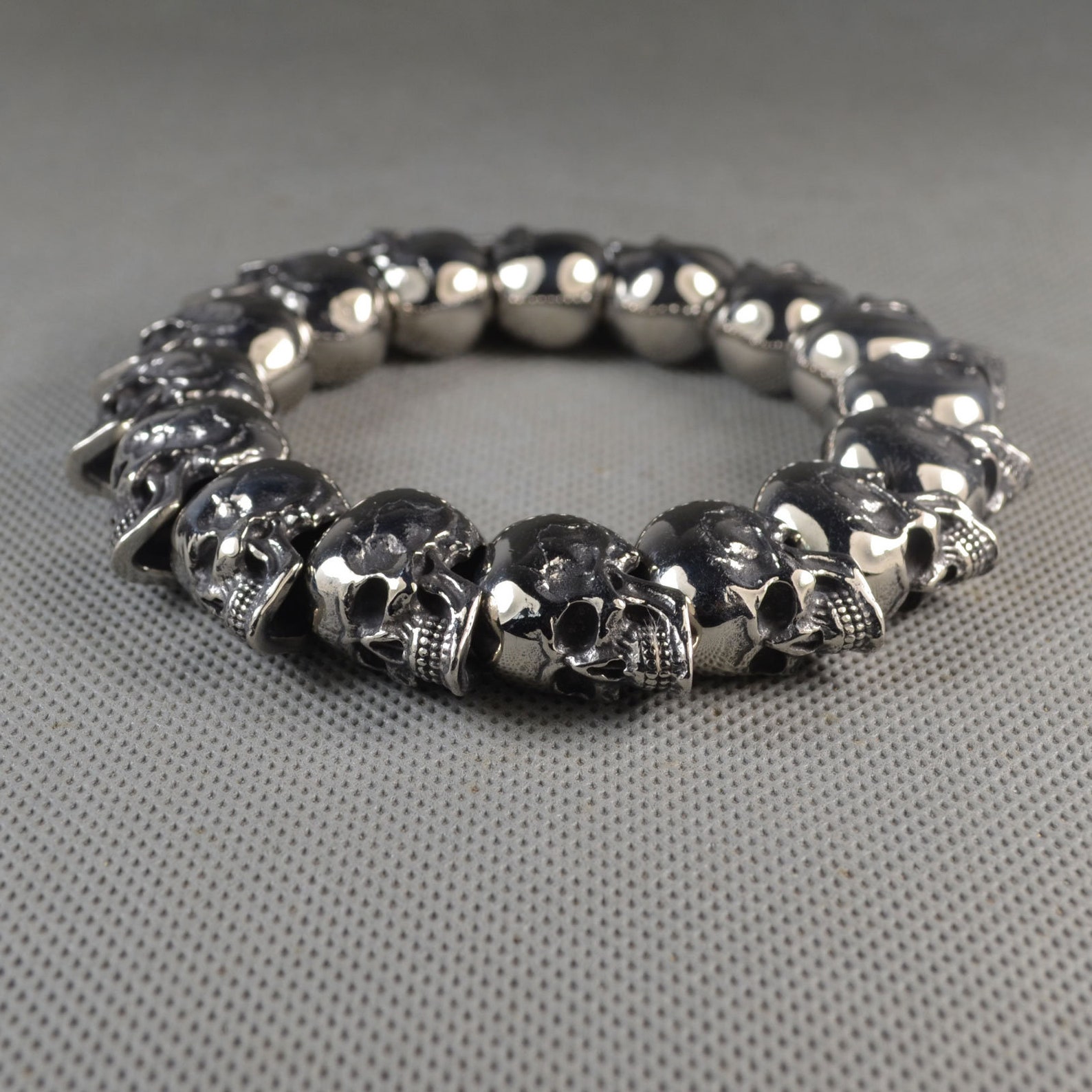 COOL Stainless Steel Human Skull Bead Bracelet Polished Punk - Etsy
