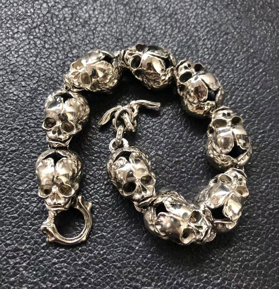 Unique White Copper Human Baby Skull Bracelet Men's Gift - Etsy