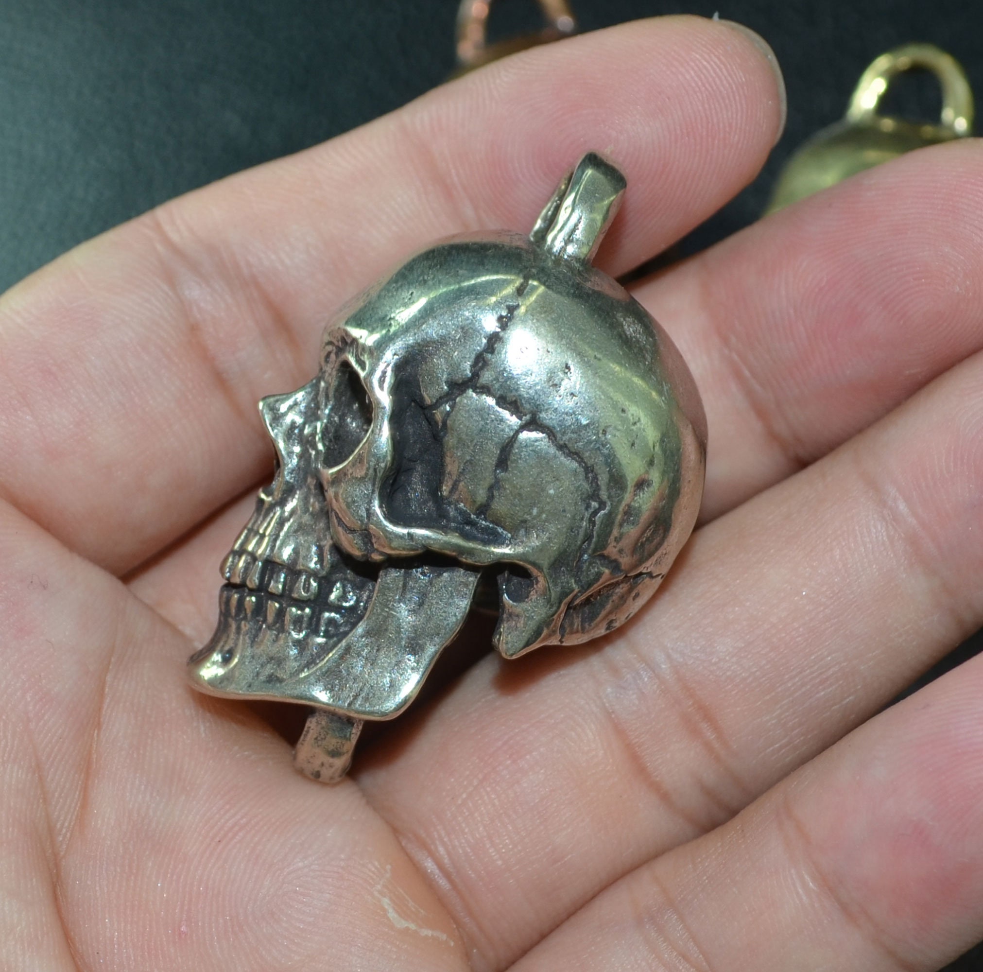 Brass Copper Human Skull Keychain Casting Polishing White | Etsy