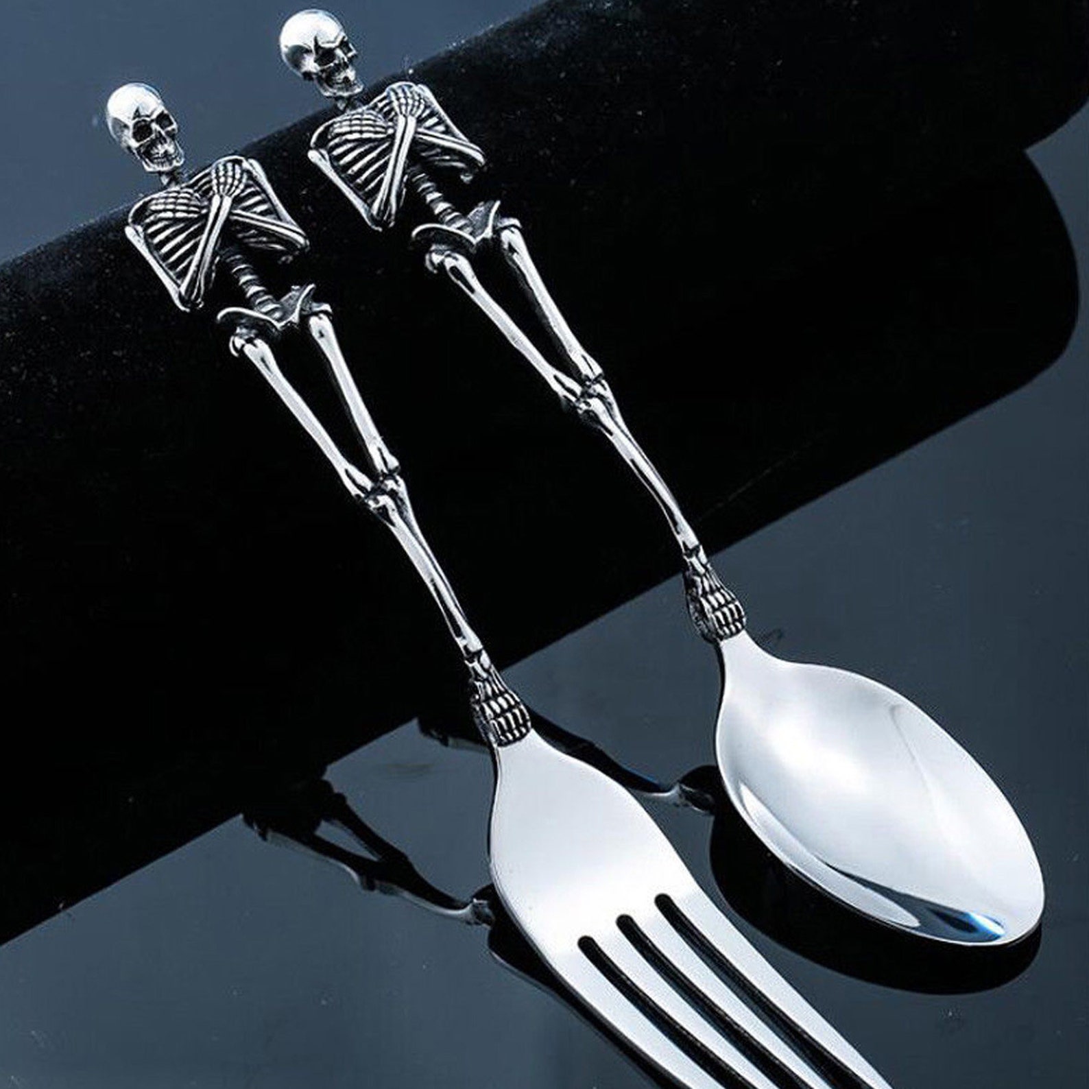 Punk Skull Skeleton Handle Spoon Fork Cutlery Metal Stainless | Etsy