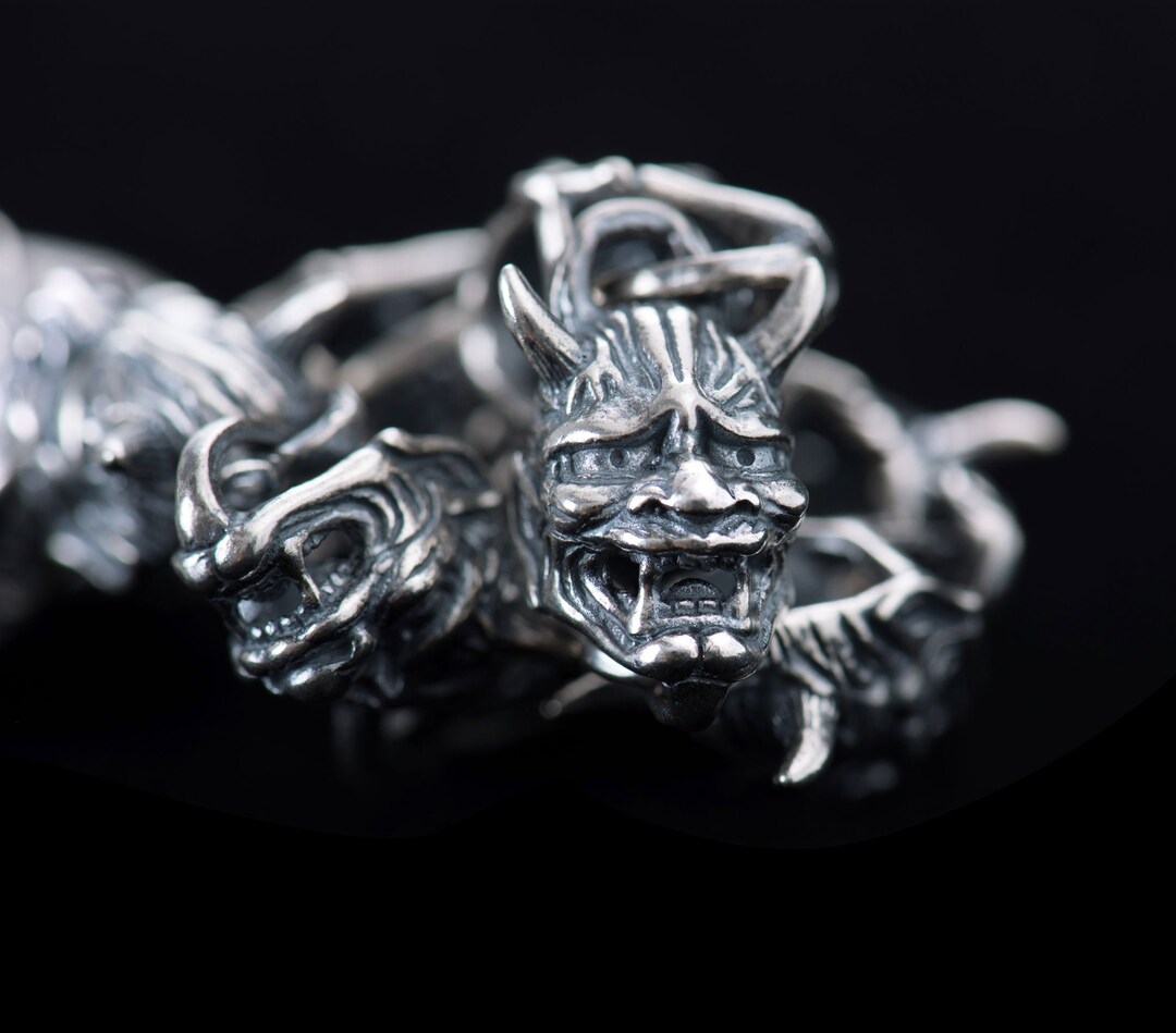 Handmade Fine 925 Sterling Silver Prajna Mask Devil Bracelet, Punk ...