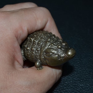 Fine Lovely Mini Fat Crocodile Solid Copper Statue, Handmade Brass ...