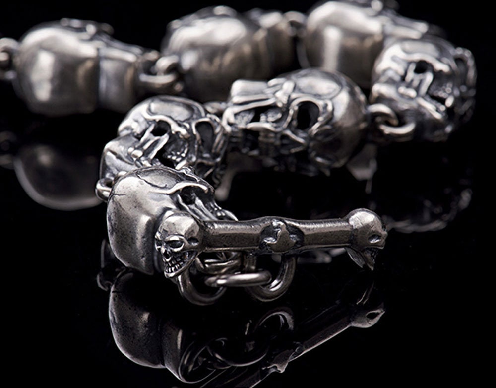 Handmade Fine 925 Sterling Silver Skull Bracelet Hand - Etsy