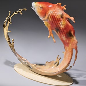 10 Inch Colored Brass Koi Carp Statue Crafts Decor, Lost Wax Casting ...