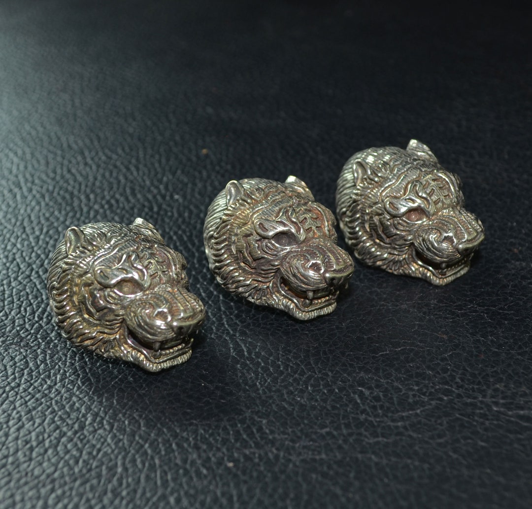 3 PCS Brass Copper Tiger King Head Screwback Conchos DIY Wallet Leather ...